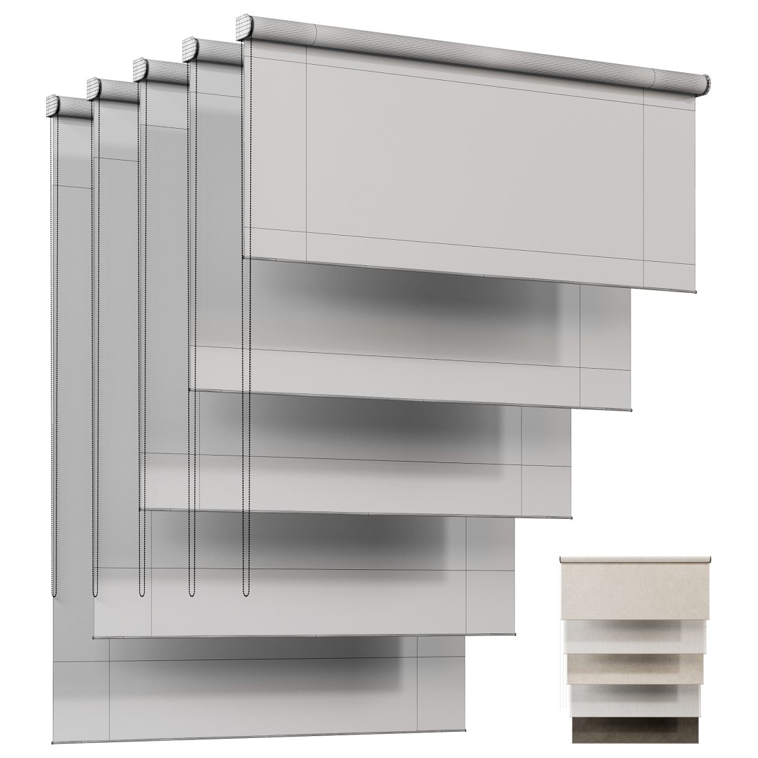 Roller Blinds Curtains - 3D Model for VRay, Corona