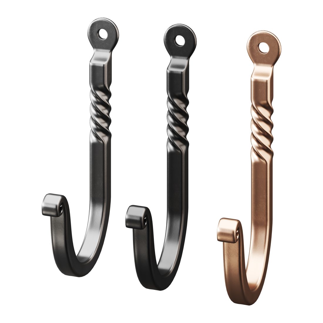 Black Wrought Iron Wall Mount Hooks - 3D Model for Corona