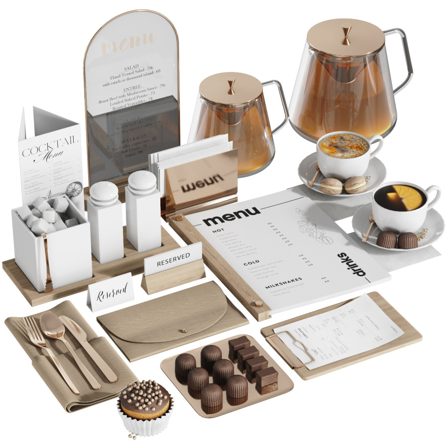 Cafe, Restaurant, And Cafeteria Serving Set 5 - 3D Model for VRay, Corona