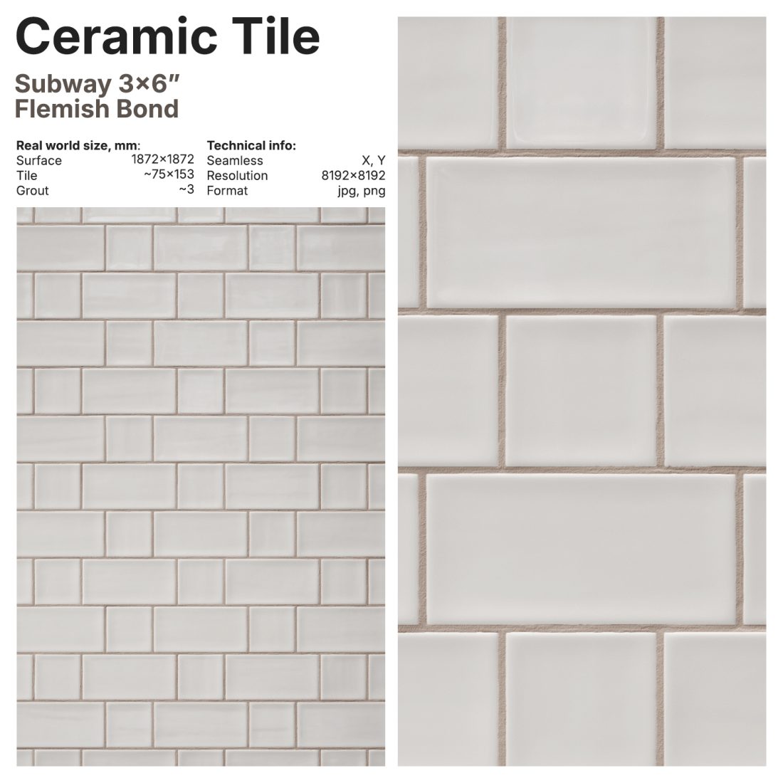 Subway And Square Tiles Flemish Bond Texture / PBR Material | CGMood