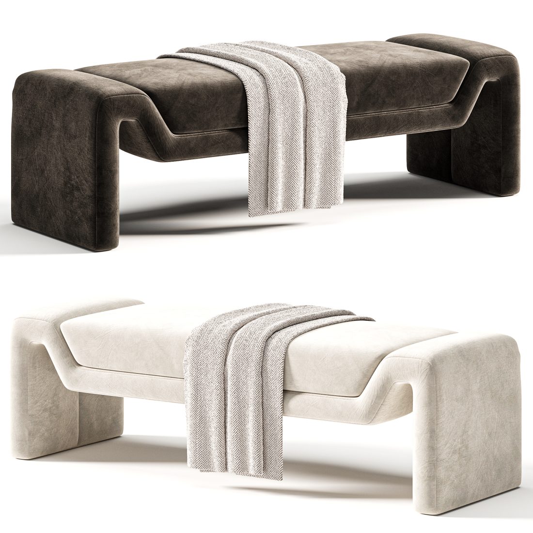 Perimeter Anthracite Velvet Bench By Cb2 - 3D Model for VRay, Corona