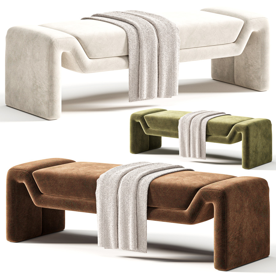 Perimeter Anthracite Velvet Bench By Cb2 - 3D Model for VRay, Corona