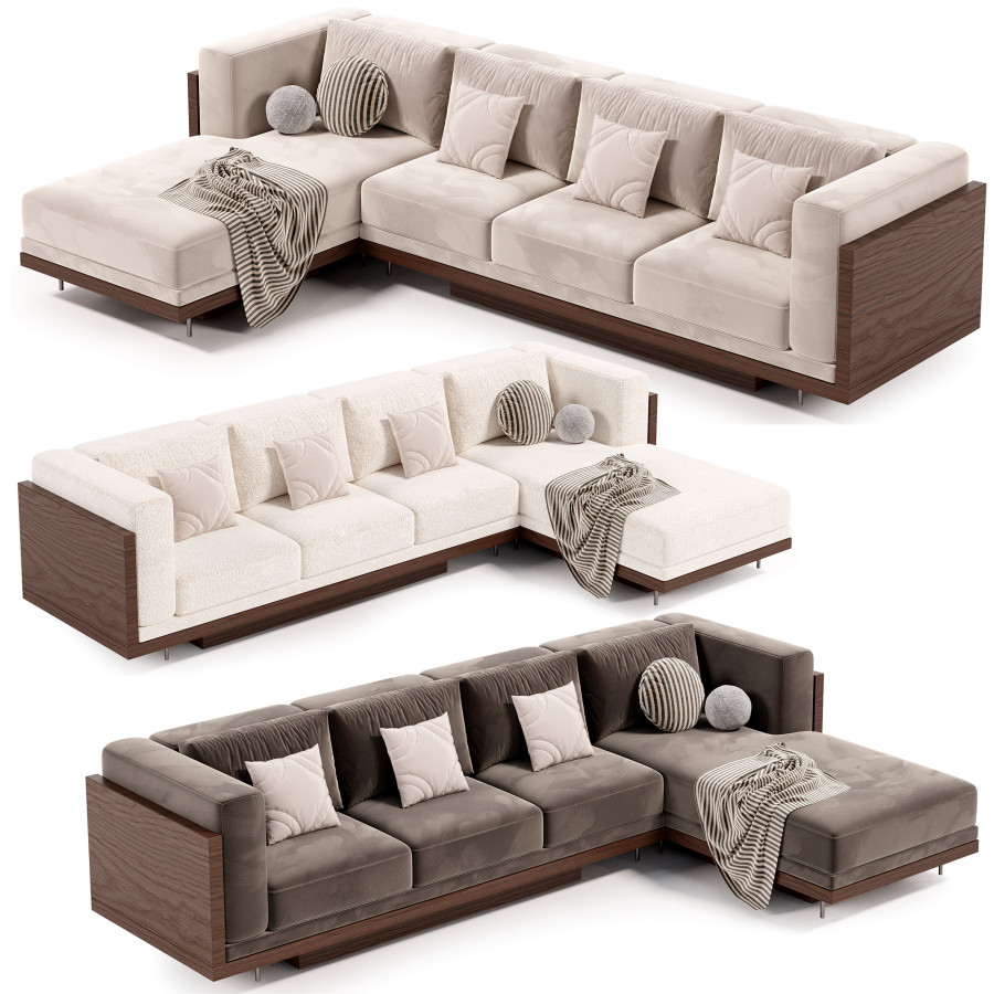 Senza 3 Seater Sofa With Chaise Longue - 3D Model for Corona